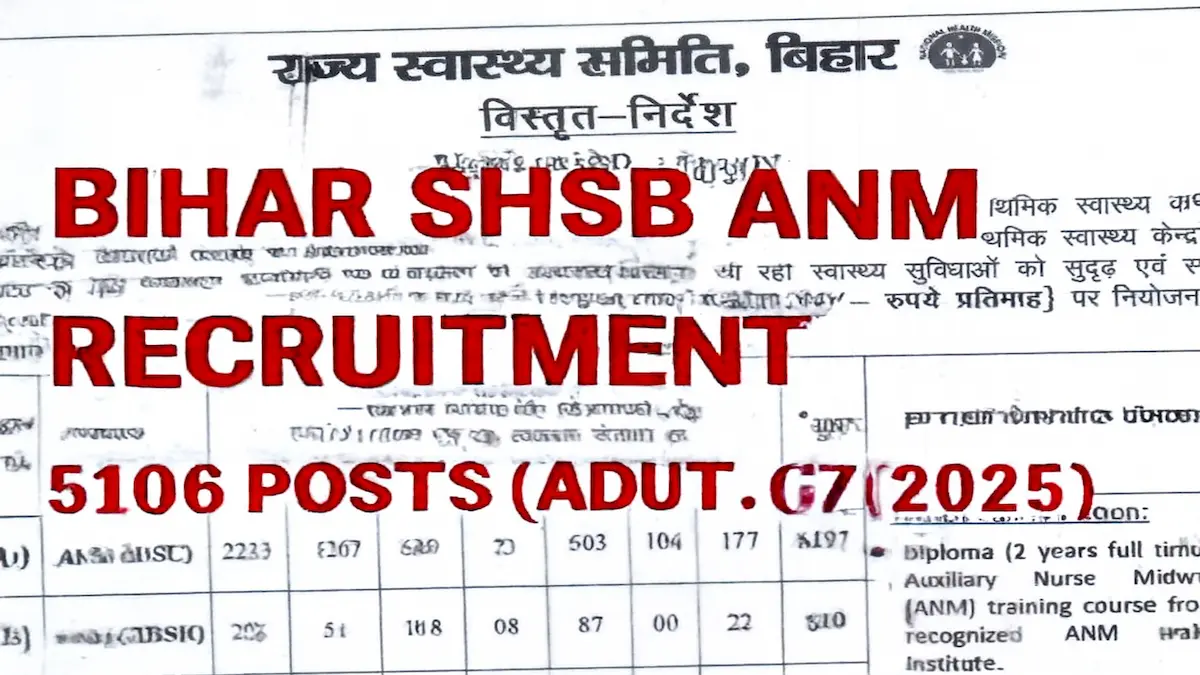 Bihar SHS ANM Recruitment 2025 – Apply Online for 5006 ANM Posts, Check ...